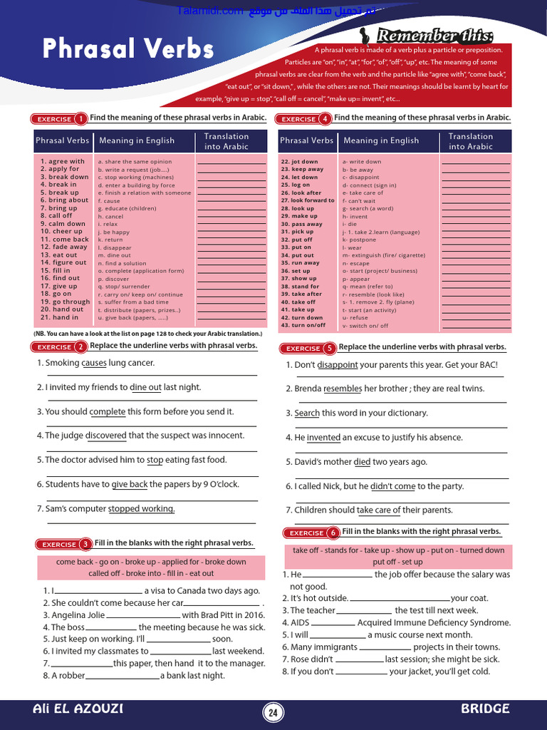 Phrasal Verbs Exercises and Translations | PDF | English Language ...