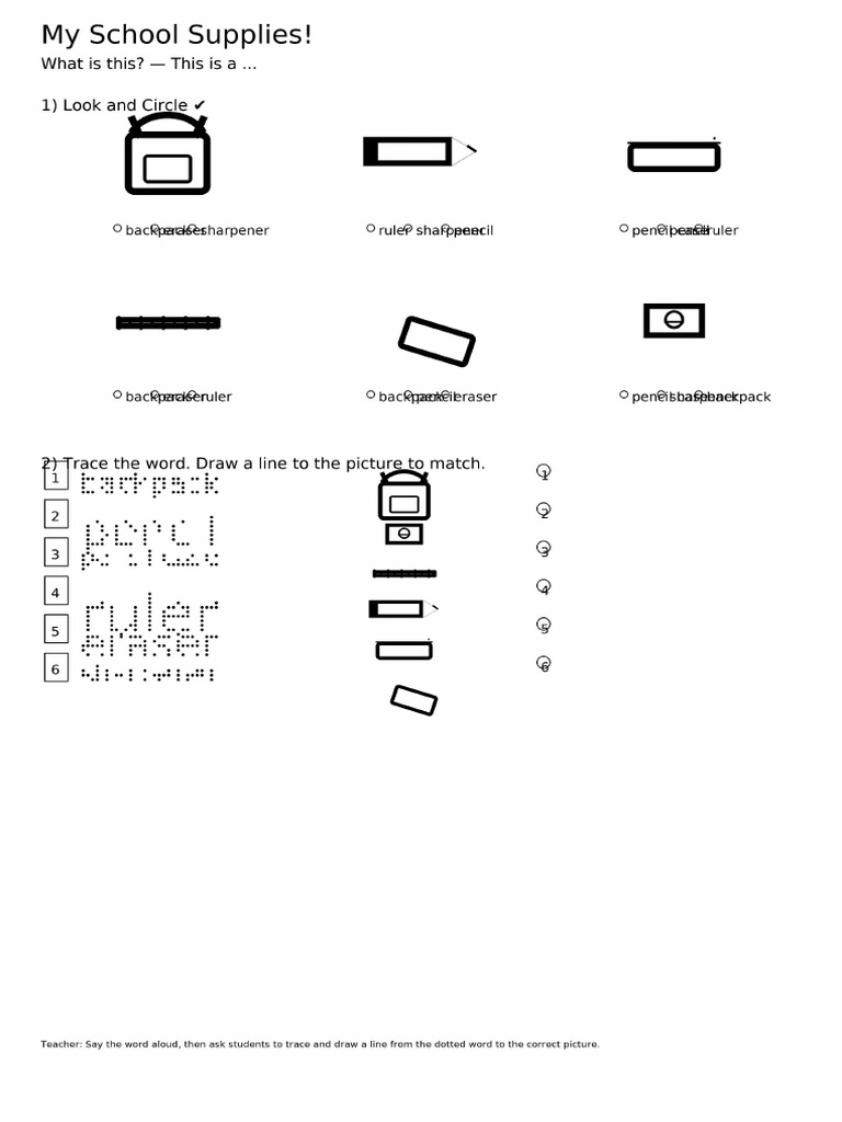 School Supplies Worksheet | PDF