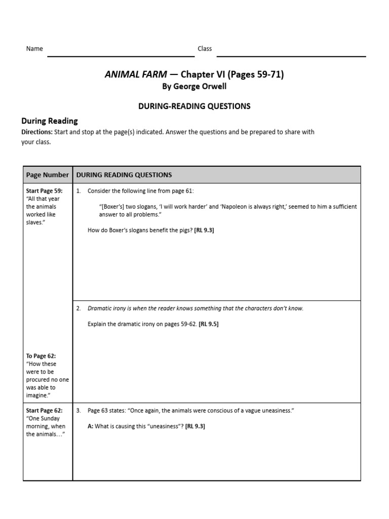 Animal Farm Chapter VI Study Questions | PDF