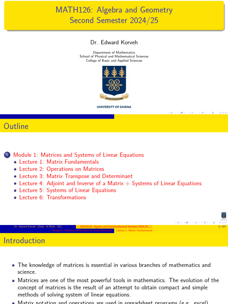 MATH126 L1-L6 Module1 Slides EK | PDF | Matrix (Mathematics) | Algebra