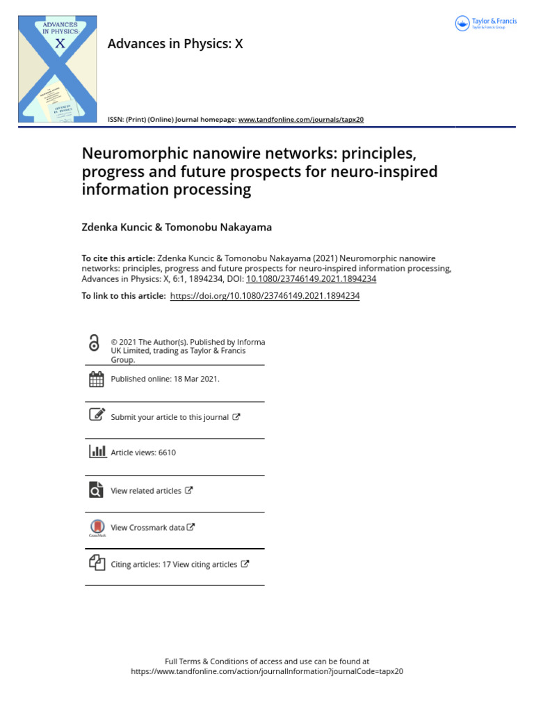Neuromorphic Nanowire Networks Overview | PDF | Nanomaterials | Nanowire