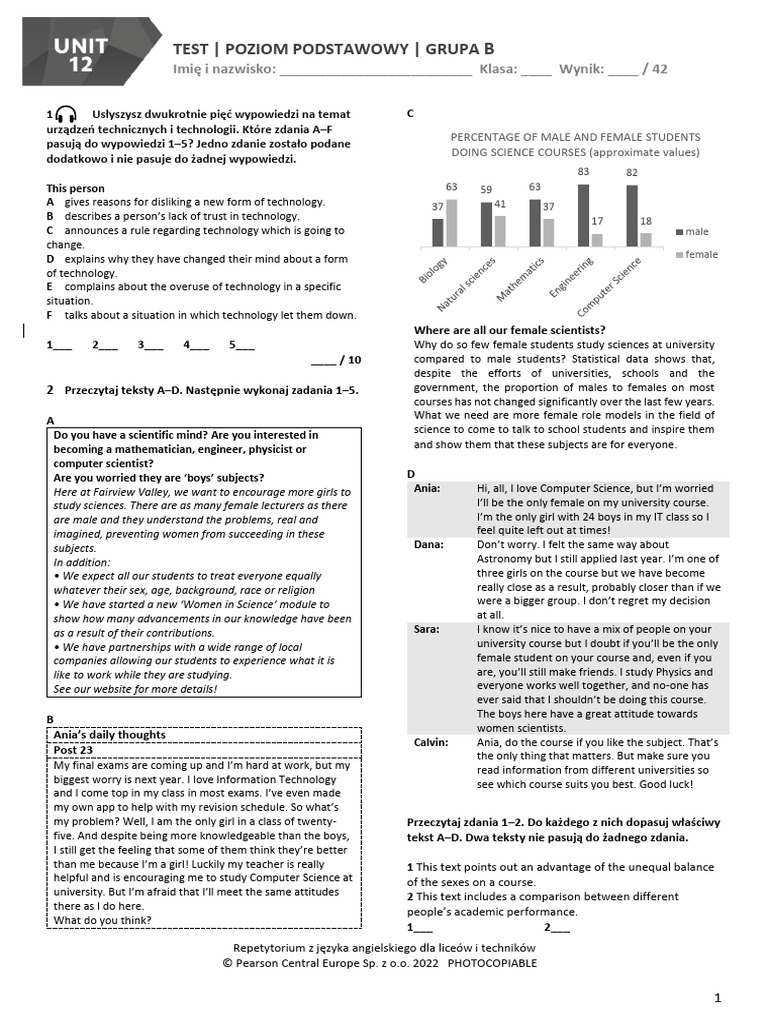 English Test for High School Students | PDF | Science | Charles Darwin