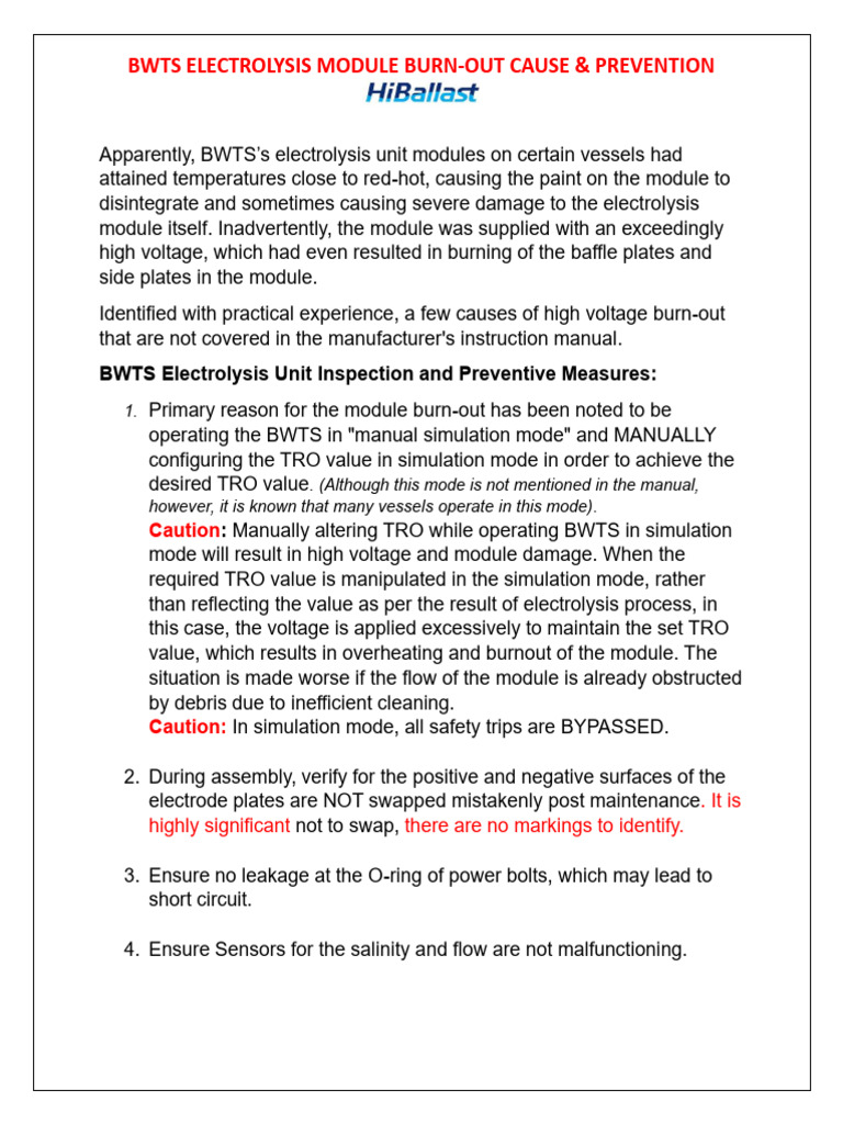 BWTS Electrolysis Module Burn-out Cause and Prevention_organized | PDF ...