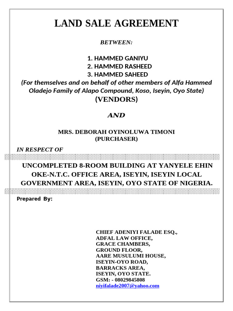Land Sale Agreement for Iseyin Property | PDF