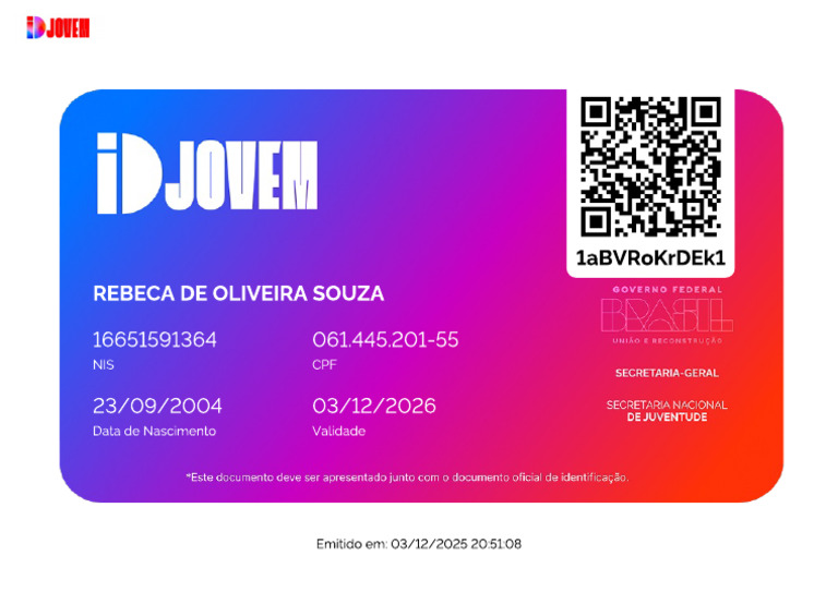 Carteirinha Rebeca de Oliveira Souza | PDF