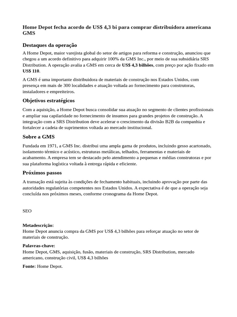 homedepot + GMS[1] | PDF | Cadeia de suprimentos | Logística