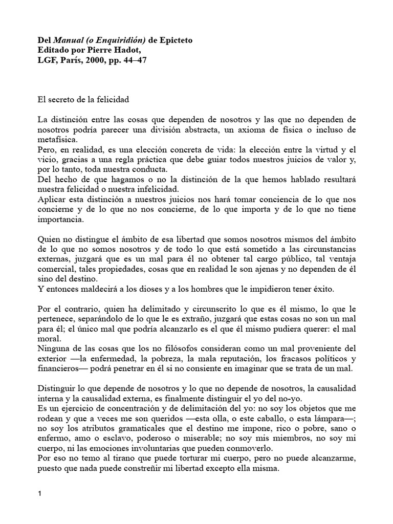 Pierre Hadot - de la Introducción al Manual de Epicteto en Castellano ...