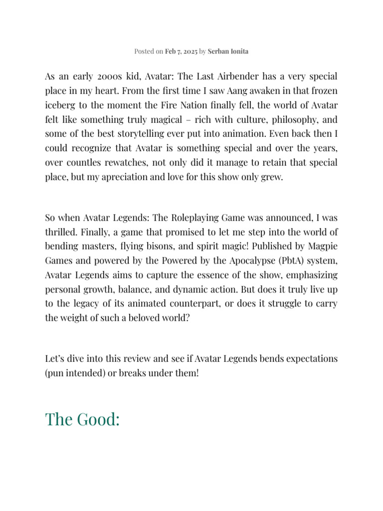 Avatar Legends RPG Review: A Deep Dive | PDF | Role Playing Games ...