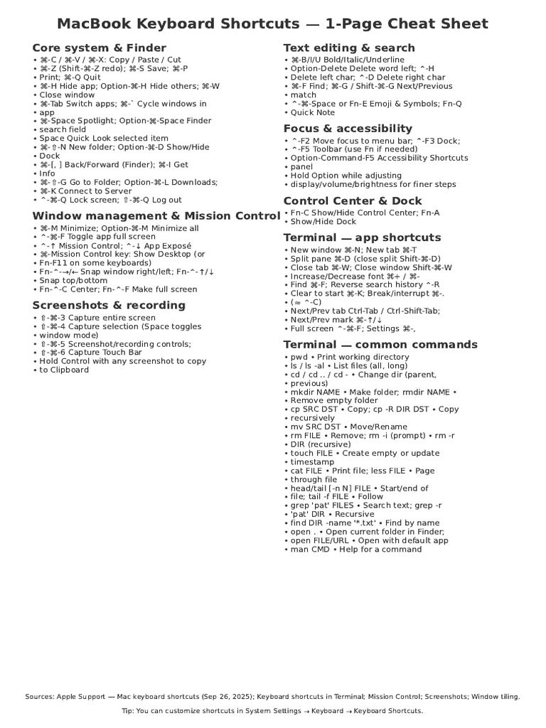 Essential MacBook Keyboard Shortcuts | PDF | System Software | Computing