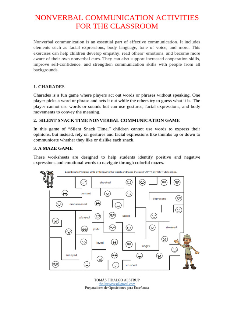 Nonverbal Communication Activities Guide | PDF | Nonverbal ...