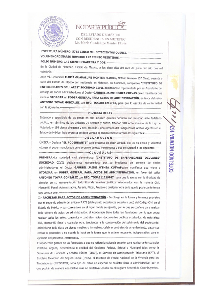 PODER NOTARIAL (LEGAL) INEO. (3) | PDF