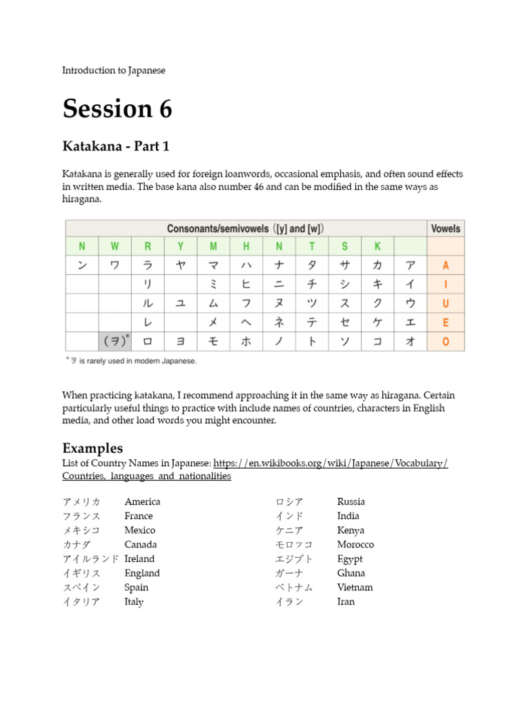 Introduction to Katakana in Japanese | PDF