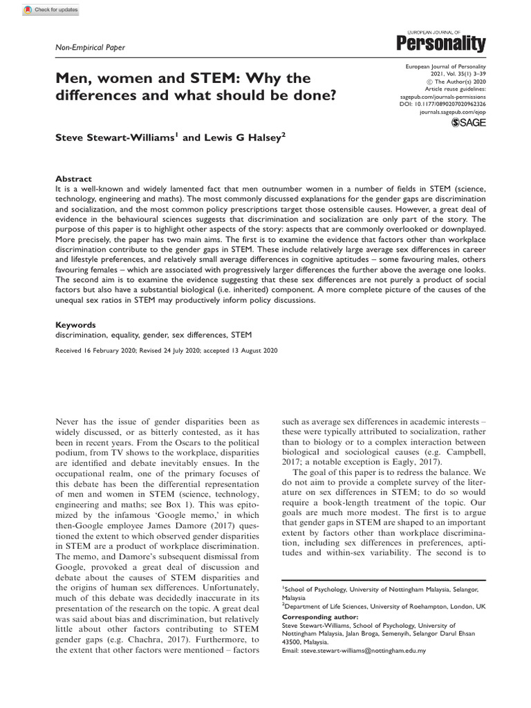 Men, women and STEM - Why the differences and what should be done | PDF ...