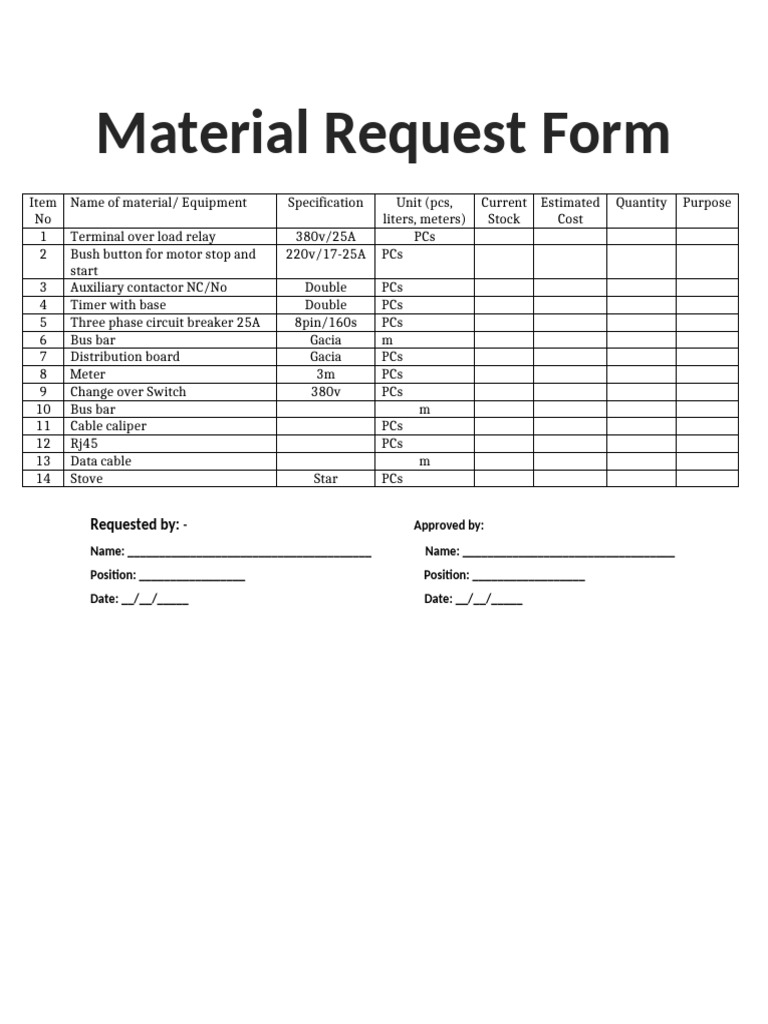 Material Request(1) | PDF