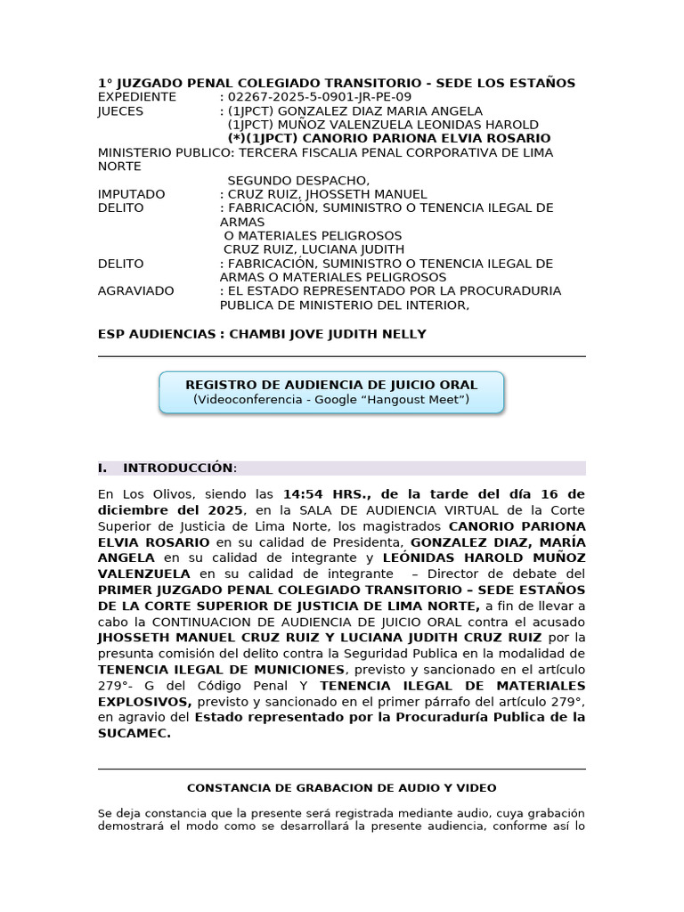 Exp 2267-2025-5 Audiencia 16 Diciembre | PDF | Armas de fuego | Cartucho (armas de fuego)