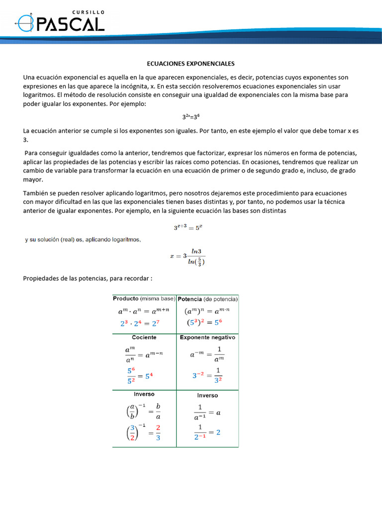 2. Ecuaciones Exponenciales y Logaritmicas | PDF | Ecuaciones | Logaritmo