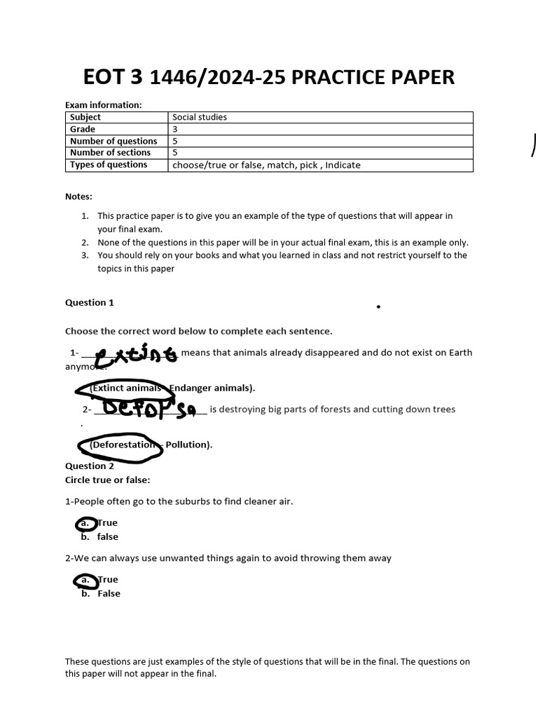 Grade 3 Social Studies Practice Exam | PDF