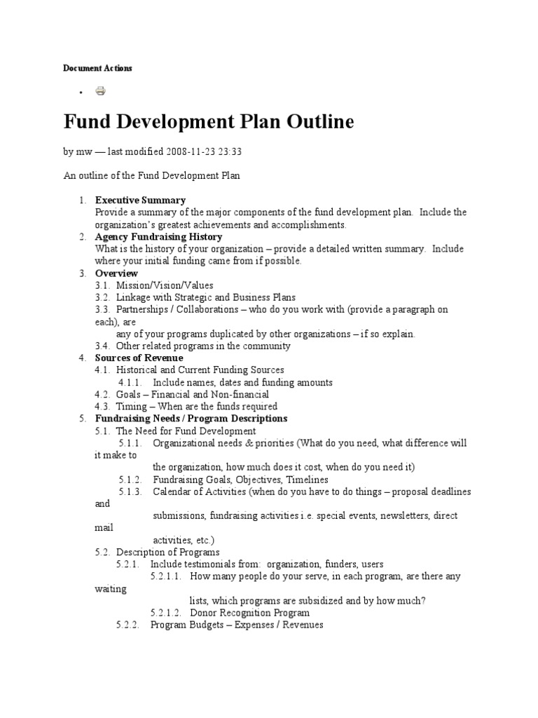 Fund Development Plan Outline Guide | PDF | Fundraising | Budget
