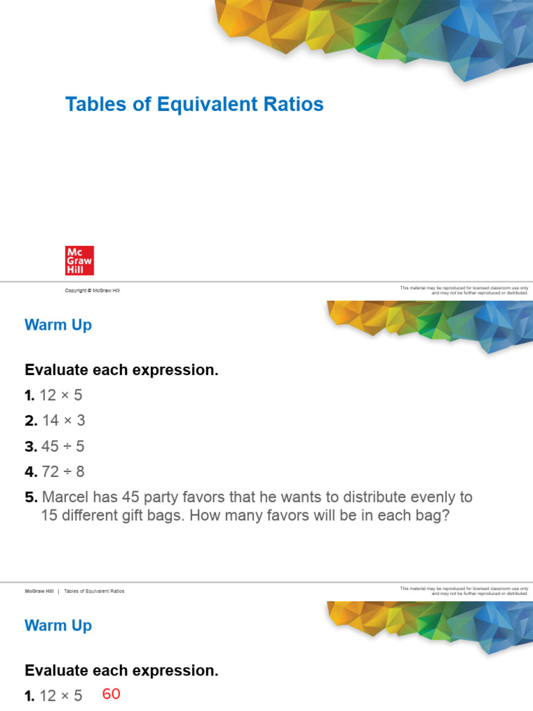 1.2 Tables of Equivalent Ratios.pptx[2] | PDF | Ratio | Sandwich
