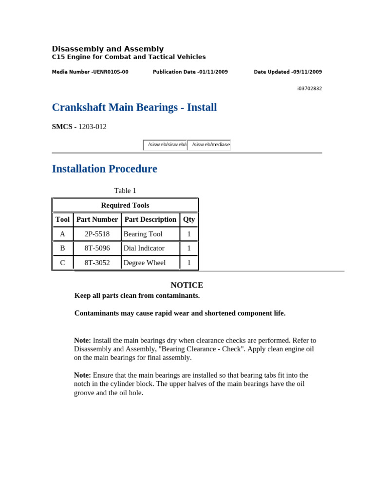 Torque De Bancadas C15 | PDF | Bearing (Mechanical) | Rotating Machines