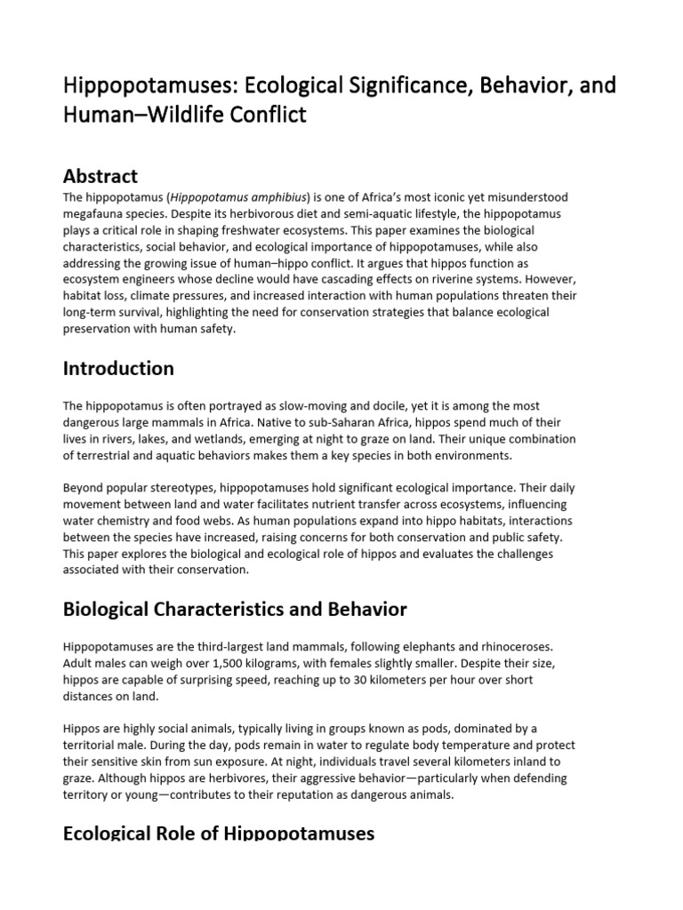 Hippopotamus Ecology and Conservation Challenges | PDF | Hippopotamus ...