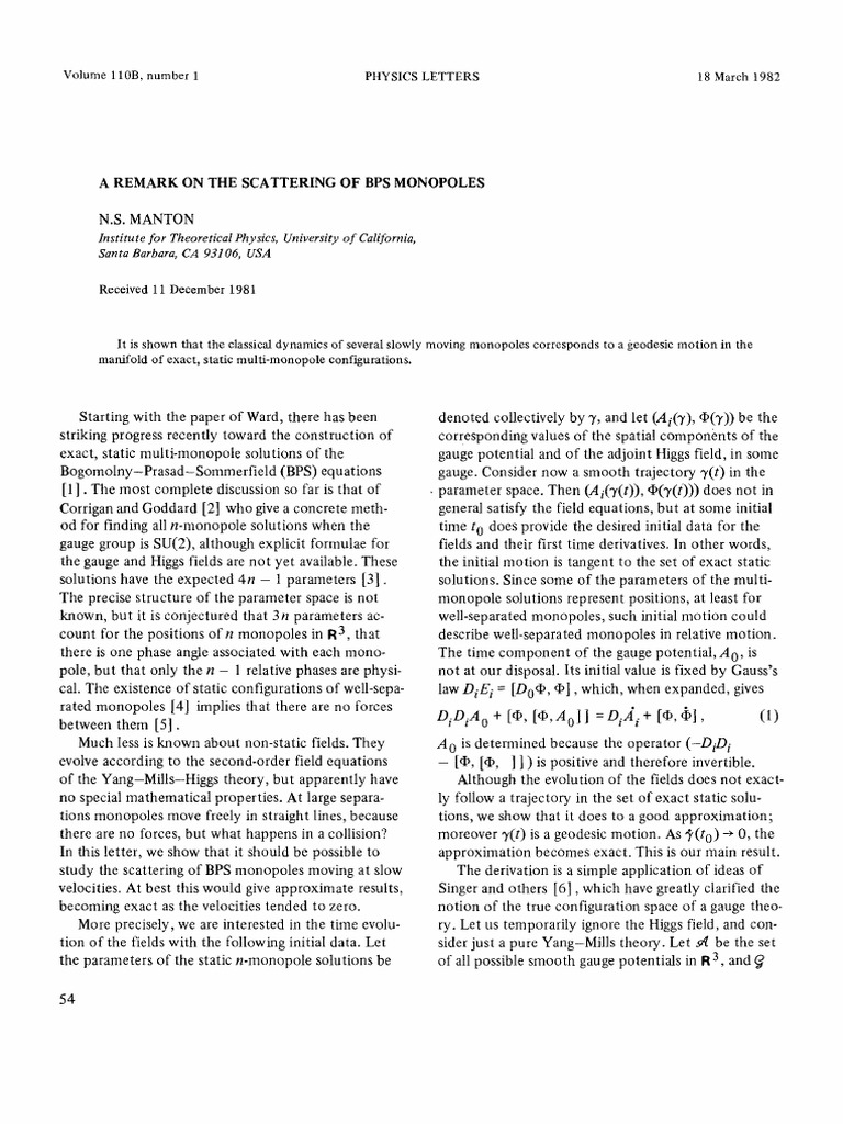 Scattering Dynamics of BPS Monopoles | PDF | Gauge Theory ...