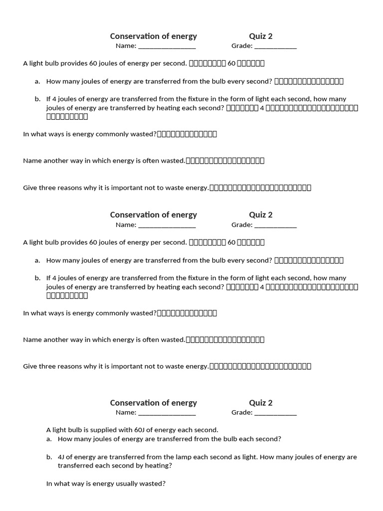 Conservation of Energy Quiz 2 | PDF | Heat | Physics