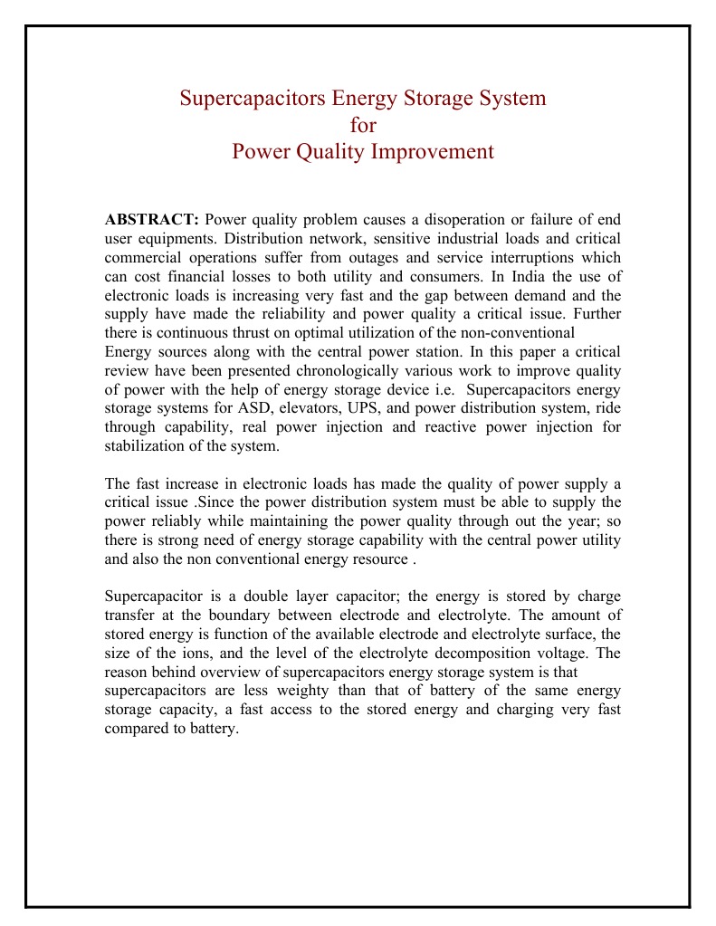 Supercapacitors Energy Storage System | PDF | Energy Storage ...