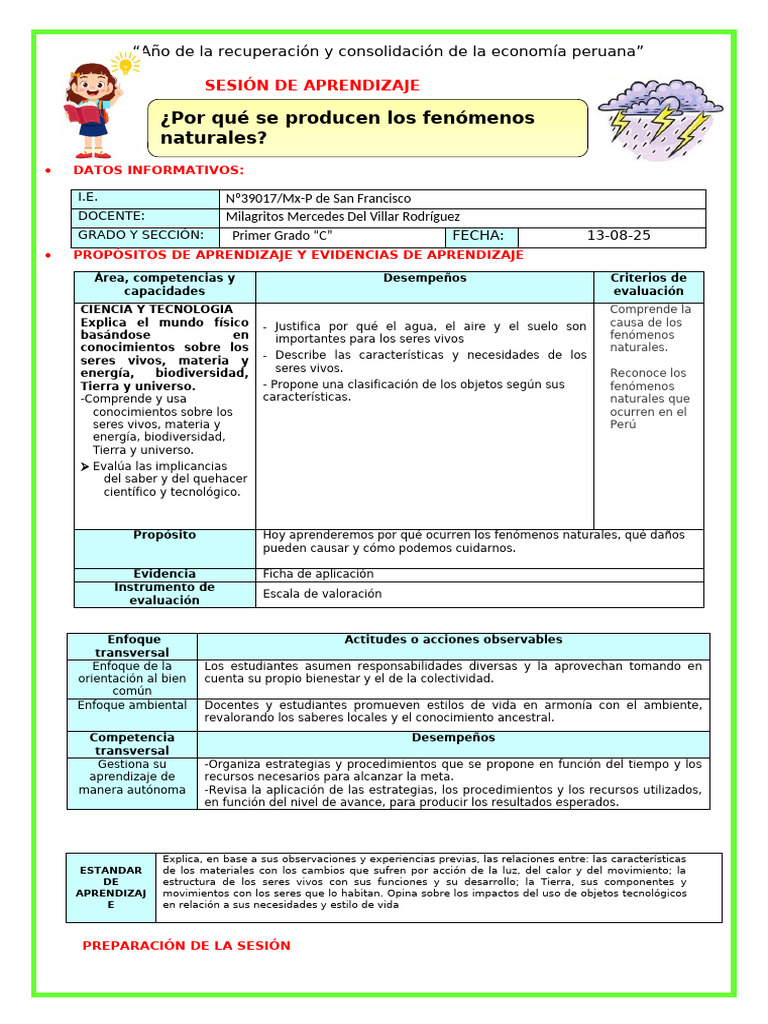 1º U5 S1 Sesion D3 CT Los Fenomenos Naturales | PDF | Aprendizaje ...