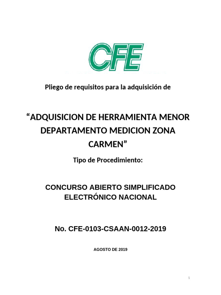 Pliego de Requisitos HERRAMIENTA MENOR CARMEN | PDF | El comercio ...