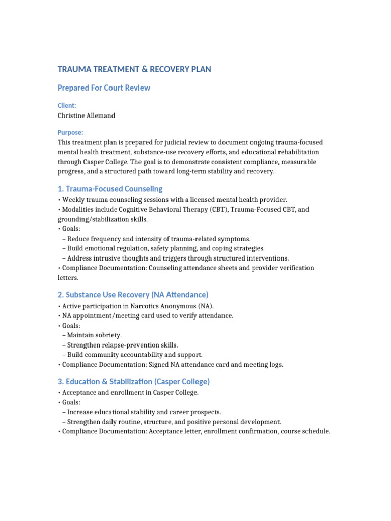 Trauma Treatment & Recovery Plan | PDF