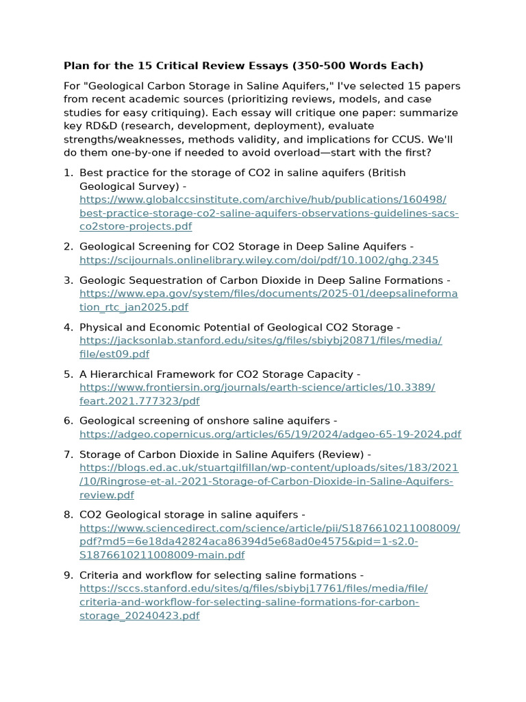 Critical Review Essays on CO2 Storage | PDF | Carbon Capture And ...