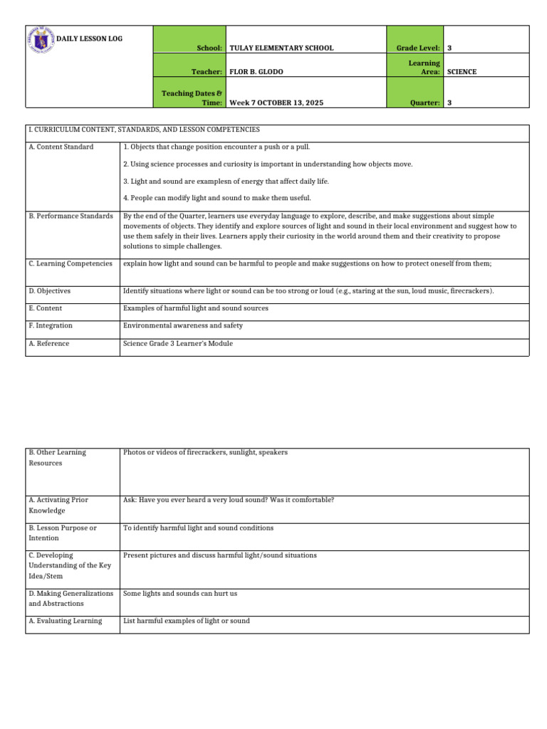 DLP Competency #7 | PDF | Learning | Science