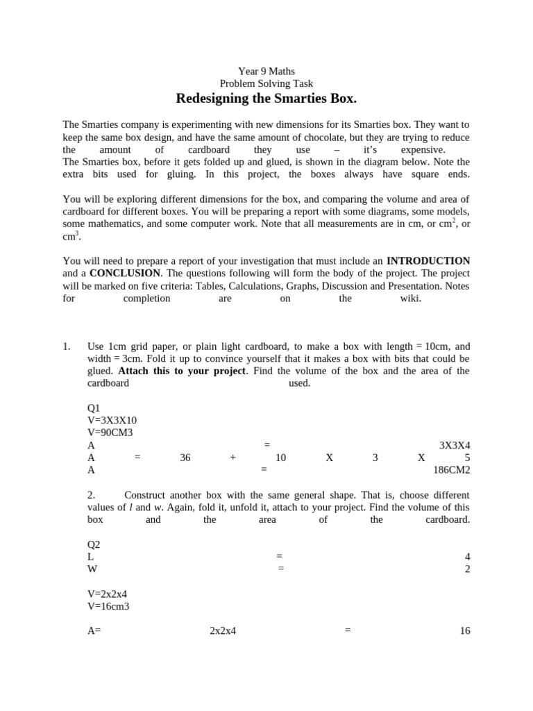 Smarties Box Project Updated | PDF | Area | Spreadsheet