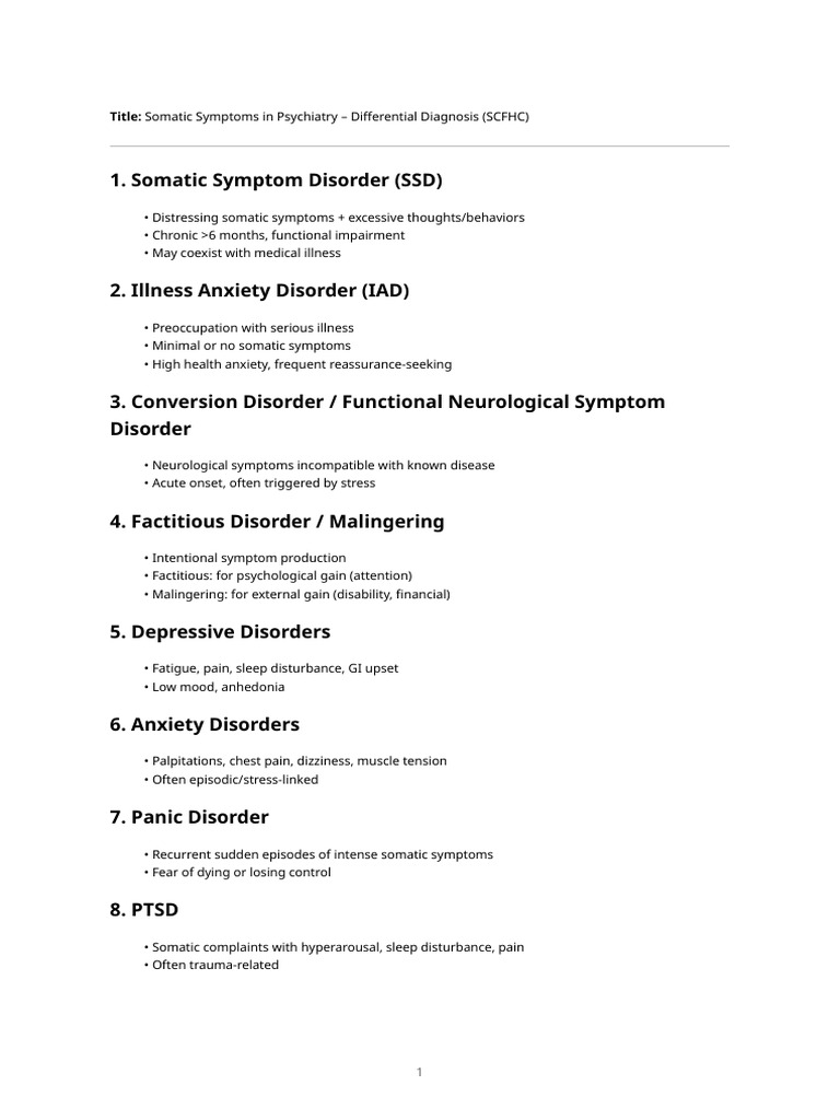 Somatic Symptoms DD PDF | PDF