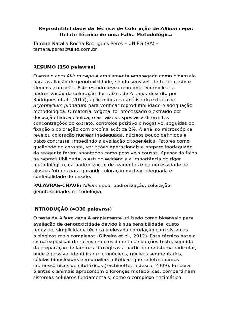 Falha na Coloração de Allium cepa: Estudo | PDF | Mitose | Núcleo celular