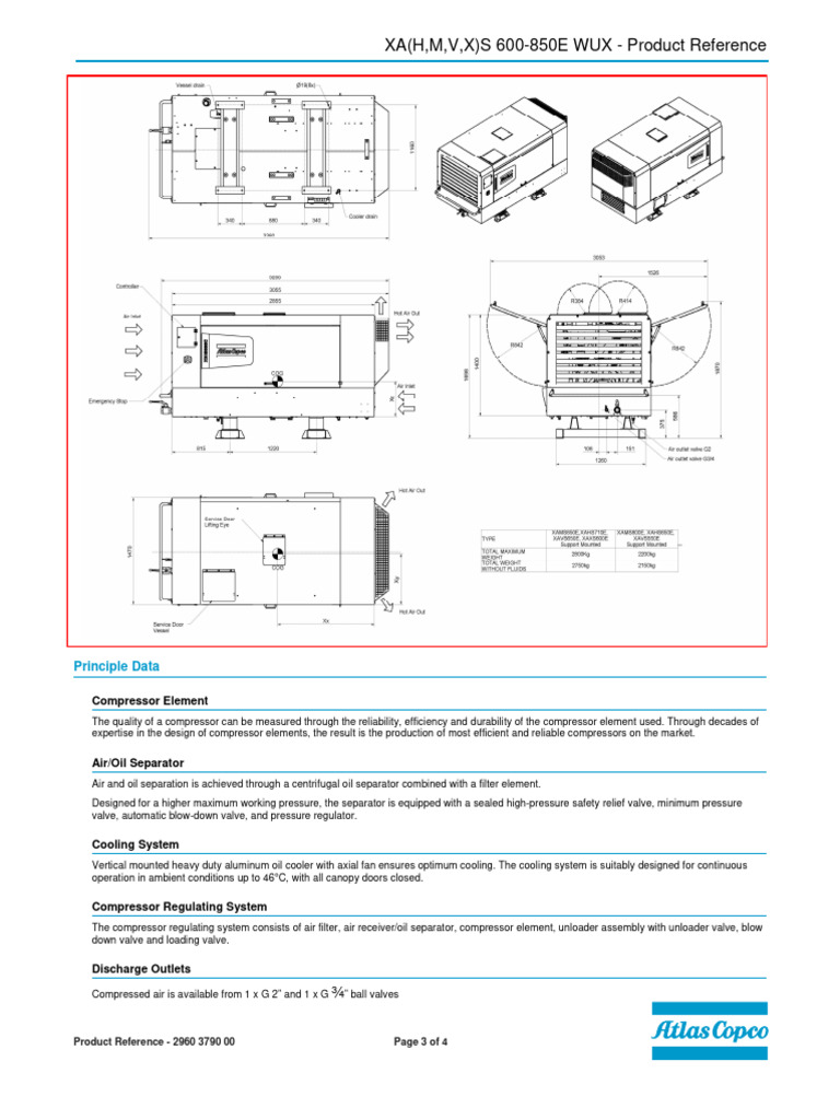 XA(H,M,V,X)S 600-850E WUX Compressor Specs | PDF