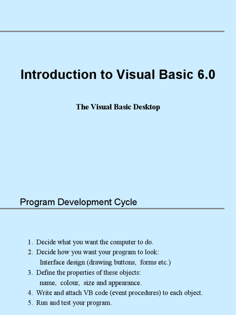 Session 1 - Introduction To Visual Basic 6.0 | PDF | Button (Computing) | Desktop Environment