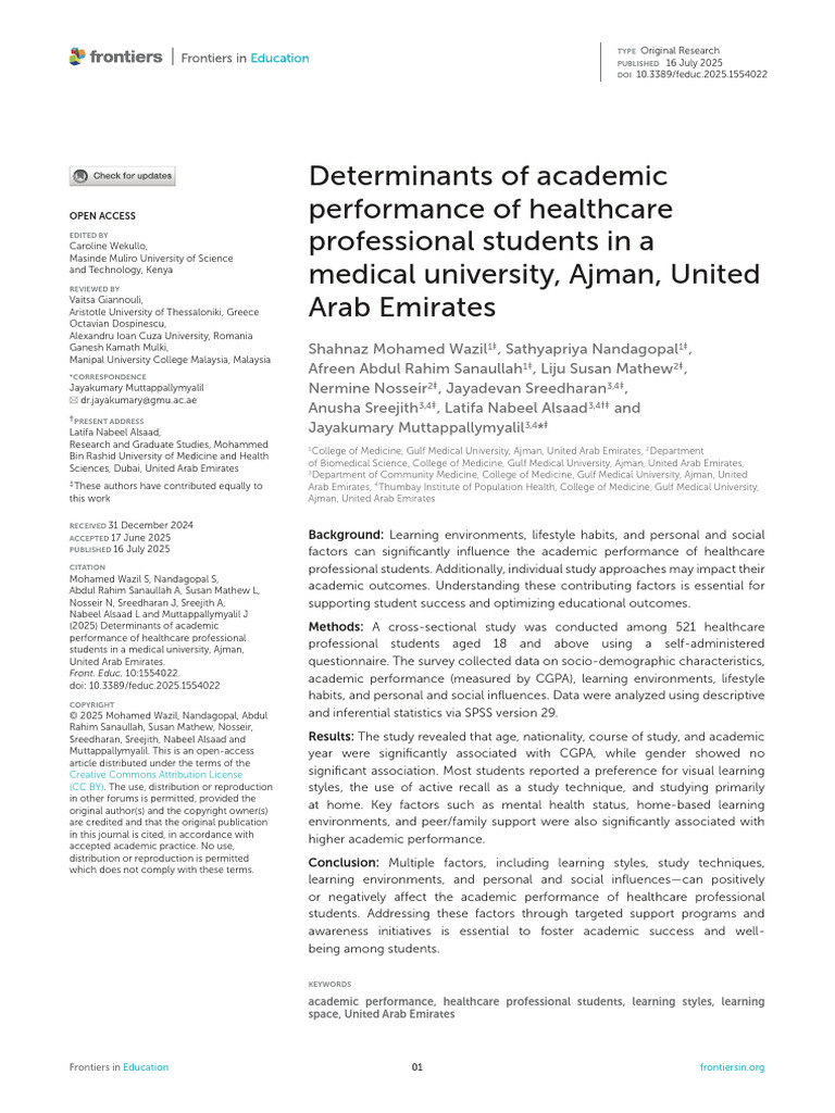 Determinants of Academic Performance of Healthcare | PDF