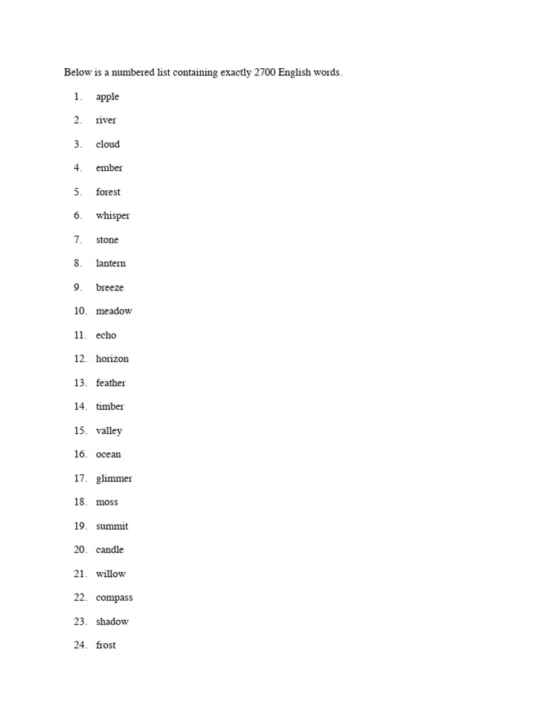 List of 2700 Unique English Words | PDF | Linguistics | Linguistic ...