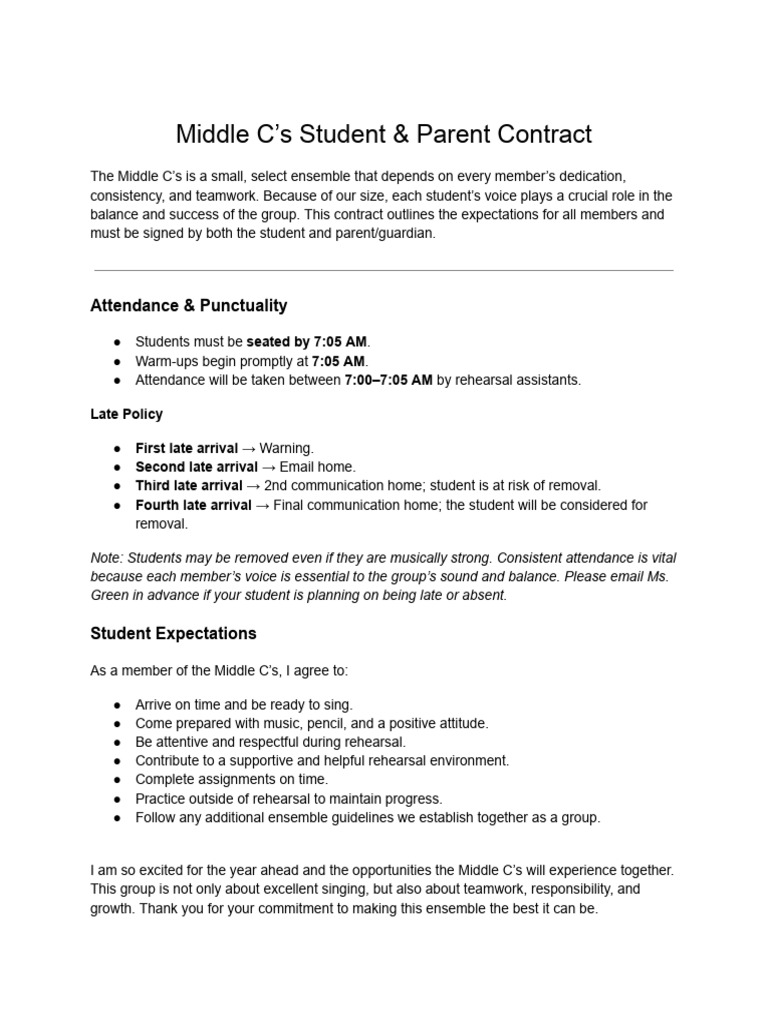 Middle C's Student-Parent Contract | PDF