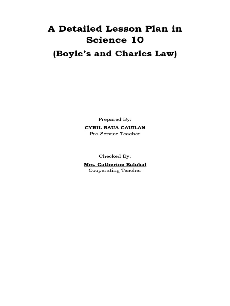 Pdfcoffee.com a Detailed Lesson Plan in Science 10 Boylex27s and Charles Law PDF Free | PDF ...