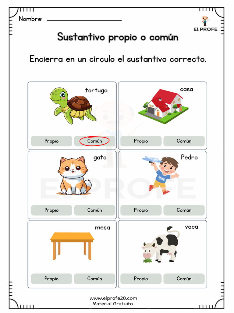 Ejercicios de Sustantivos Propios o Comunes | PDF