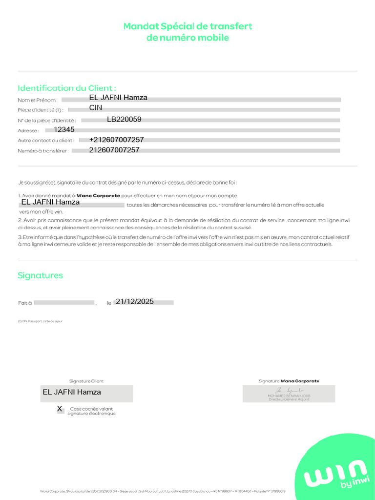 Mandat de Portabilité Hamza.eljafni@Etu.uae.Ac.ma | PDF