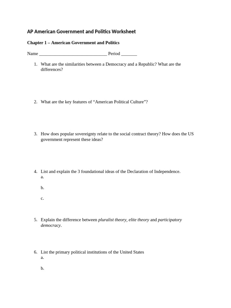 AP Government and Politics Worksheet | PDF