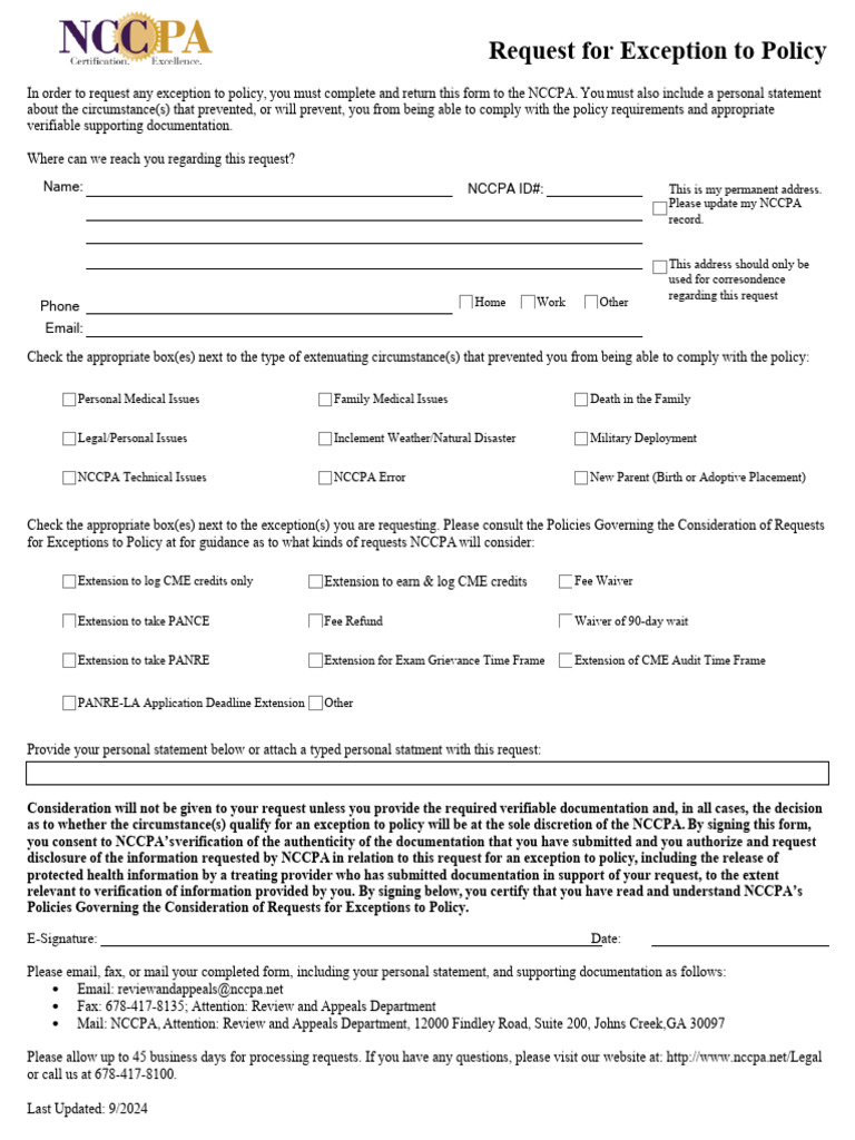 NCCPA Policy Exception Request Form | PDF | Justice | Crime & Violence