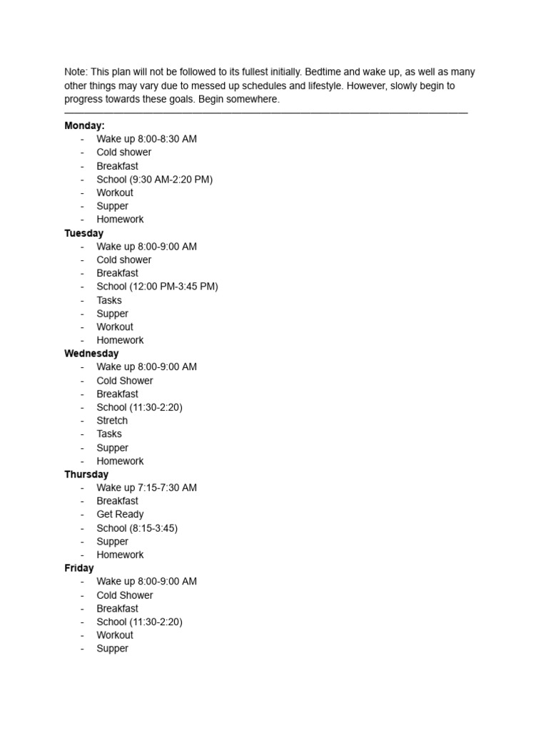 Weekly Routine 2 | PDF