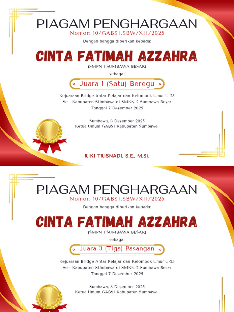 Sertifikat Lomba Bridge | PDF