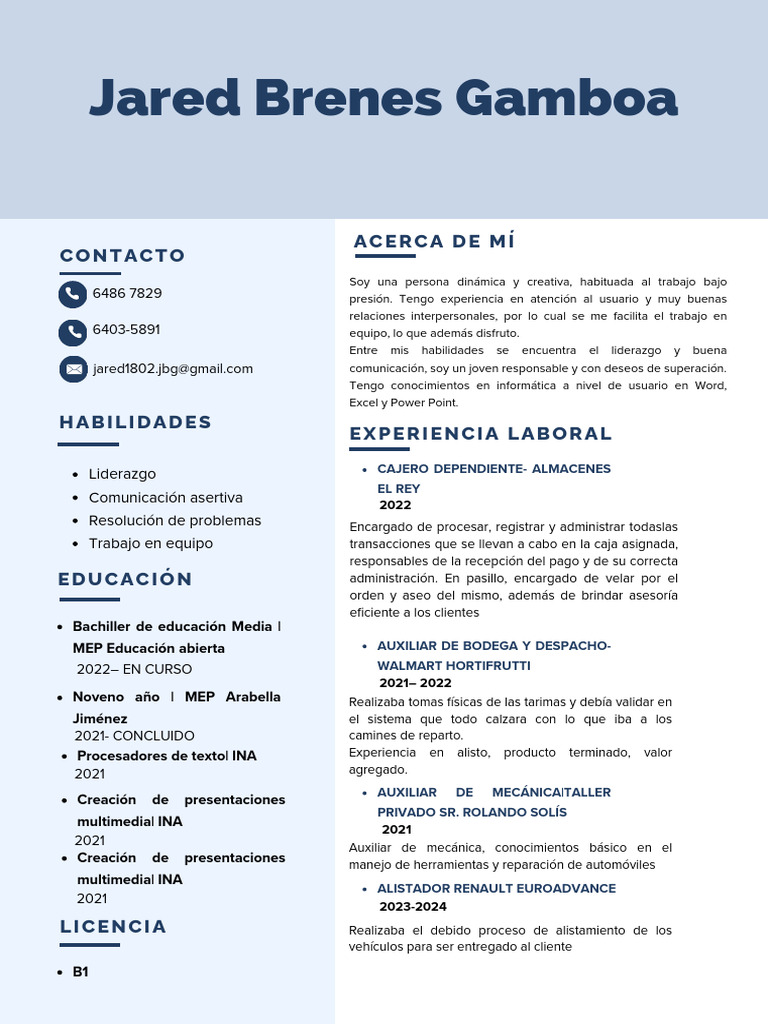 Perfil Profesional de Jared Brenes Gamboa | PDF | Informática