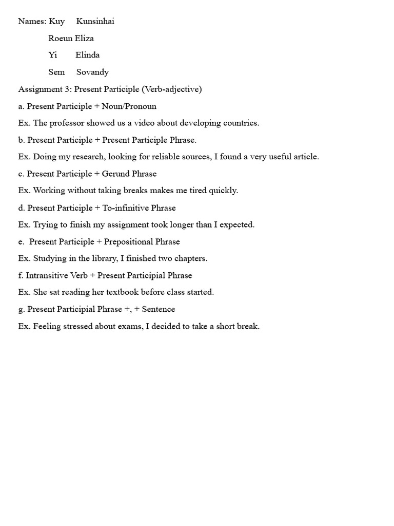 Present Participles in Sentence Structure | PDF